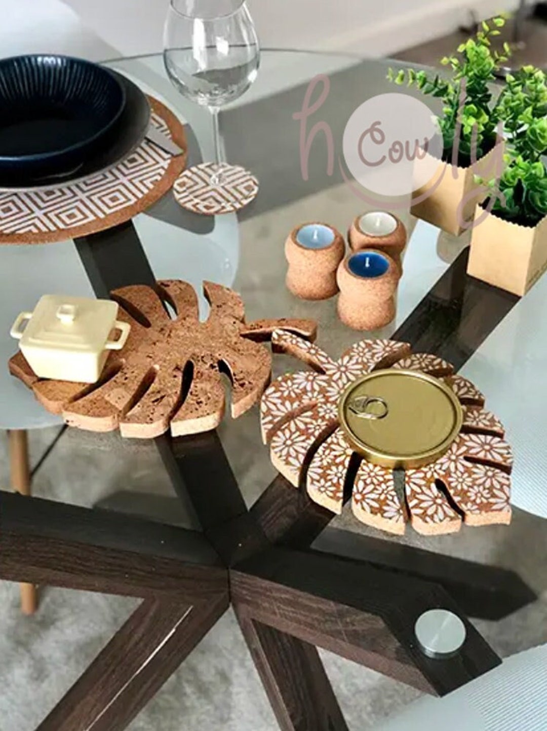 Set of 2 Natural Eco Thick Cork Leaf Hot Pot Holders, Thick Hot Pads ...