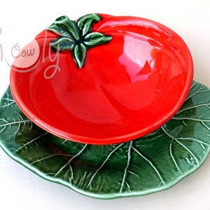 Handmade Ceramic Tomato Bowl With Cabbage Leaf Plate, Ceramic Bowl ...