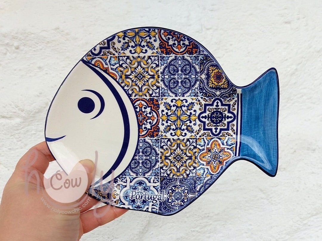 Handmade Blue Ceramic Fish Dish, Fish Plate, Ceramic Fish Plate, Fish ...