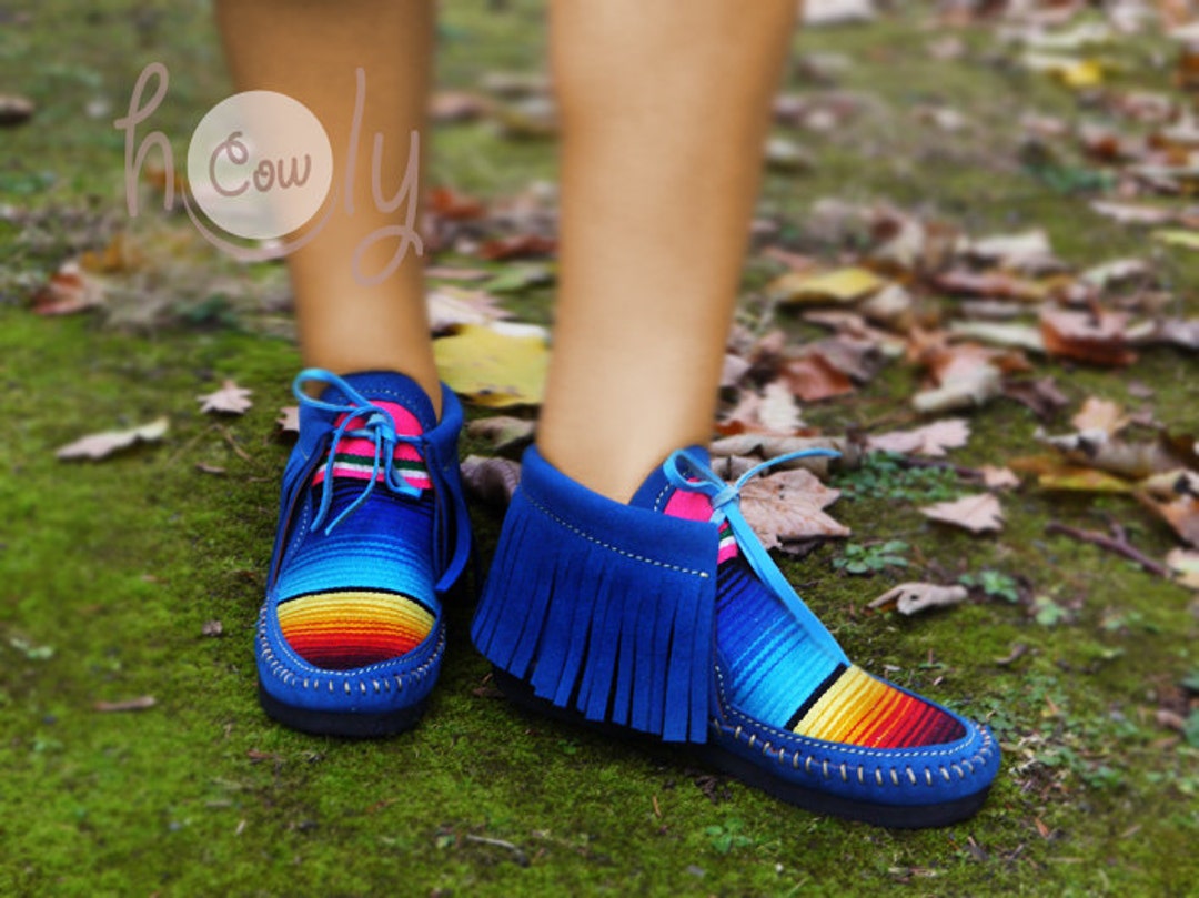 Moccasins, Blue Serape Moccasins, Womens Moccasins, Blue Moccasins ...