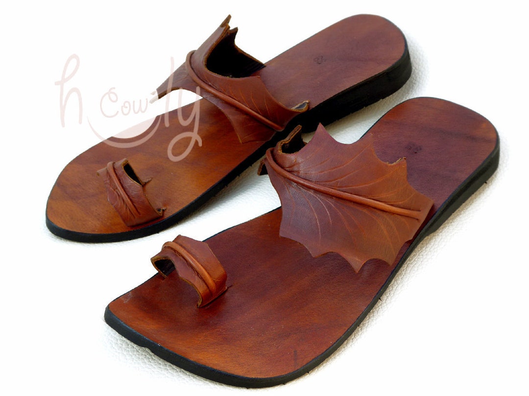 Handmade Brown Leather Leaf Sandals, Women's Sandals, Leather Sandals ...