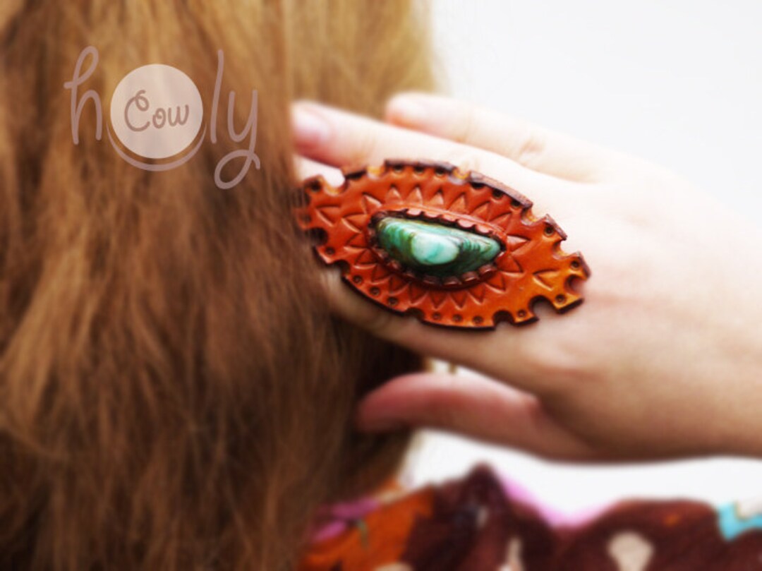 Handmade Adjustable Leather Ring, Ring, Leather Ring, Turquoise ...
