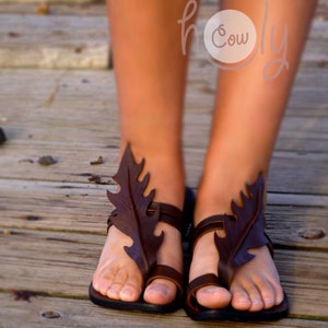 Handmade Brown Leather Leaf Sandals, Womens Sandals, Leather Sandals ...