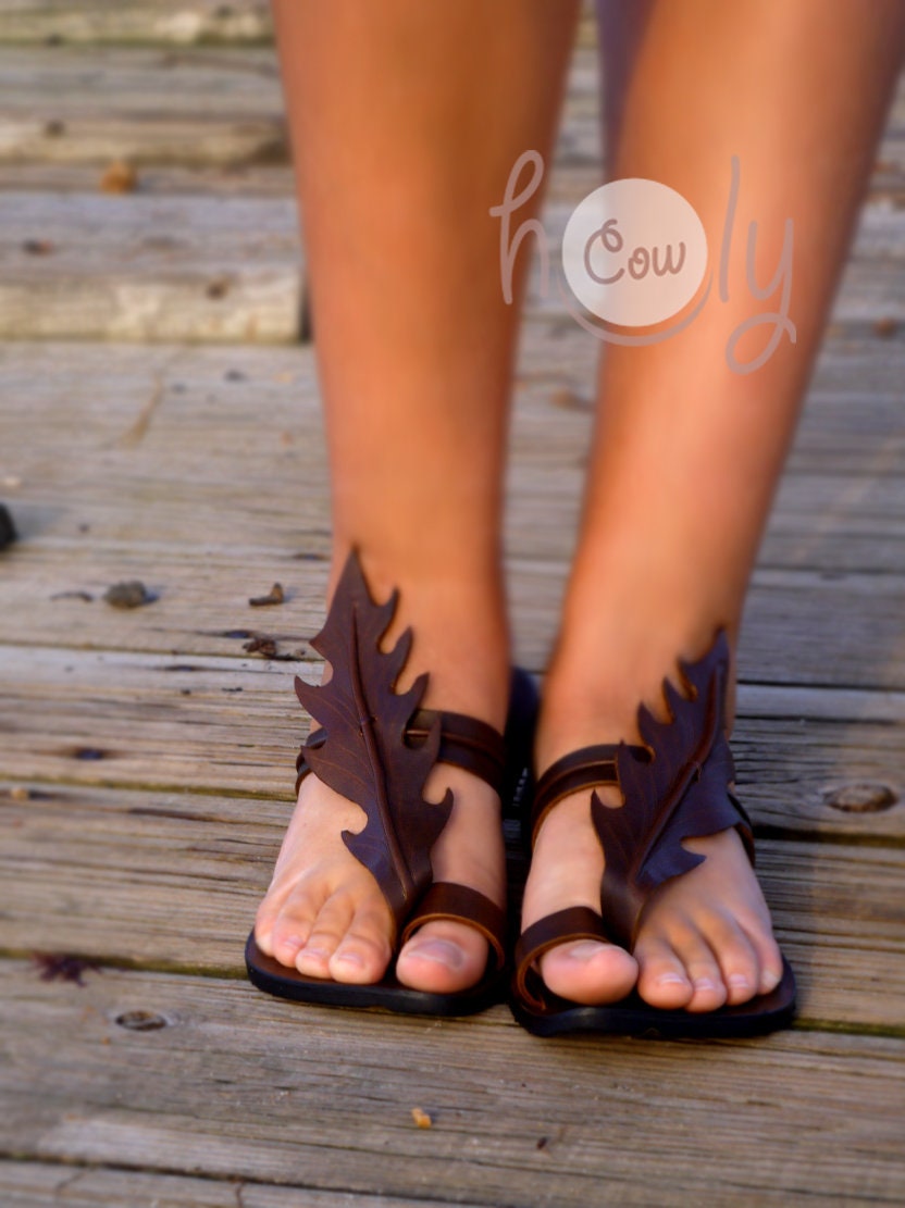 Handmade Brown Leather Leaf Sandals Womens Sandals Leather | Etsy
