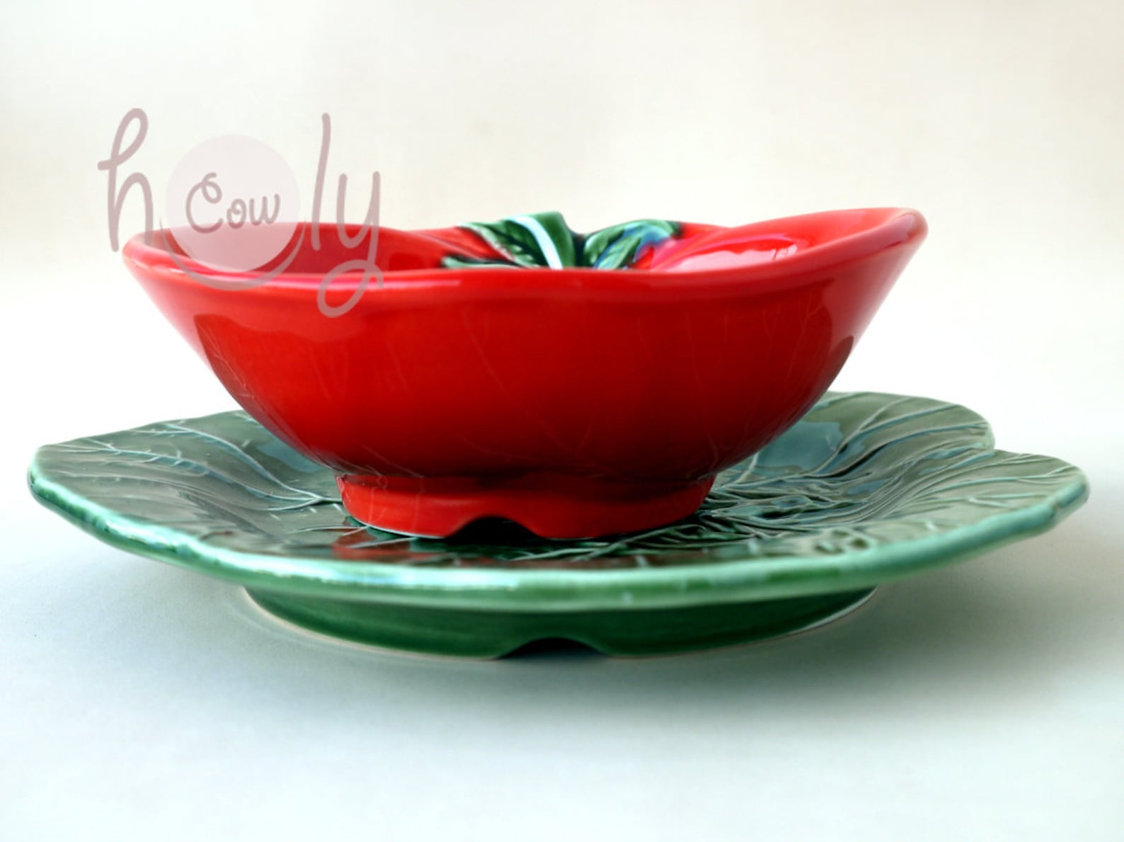 Handmade Ceramic Tomato Bowl With Cabbage Leaf Plate Ceramic - Etsy