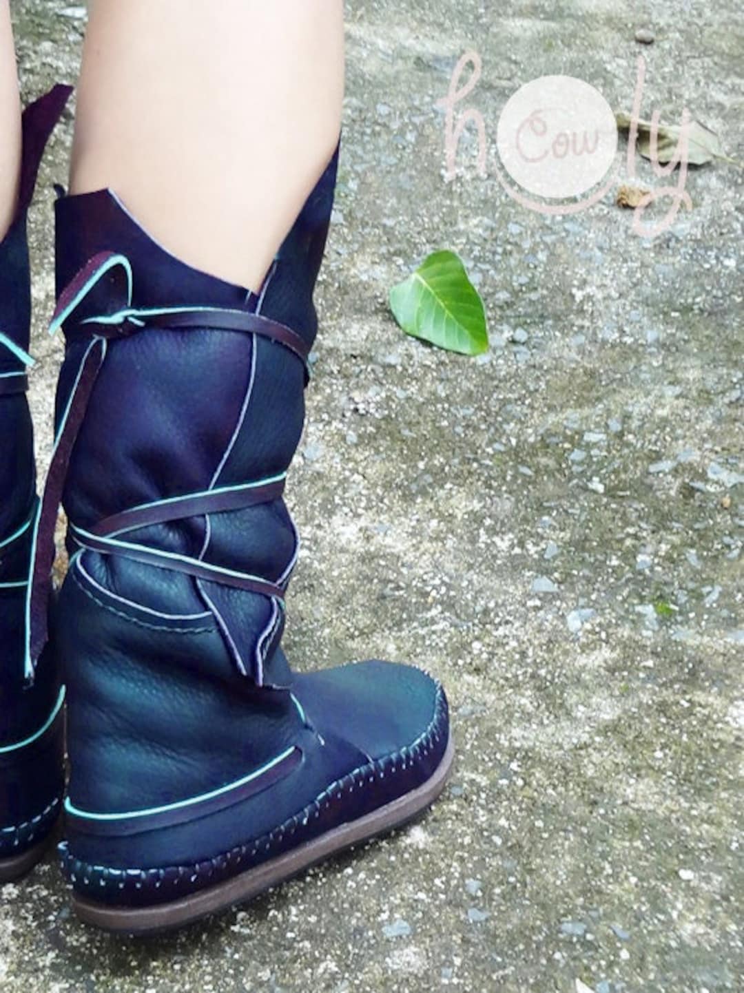 Blue Leather Moccasins, Blue Moccasin Boots, Moccasins Women, Moccasins ...