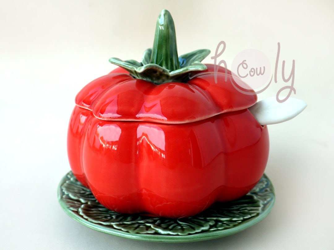 Handmade Ceramic Tomato Bowl With Cabbage Leaf Plate, Ceramic Bowl ...