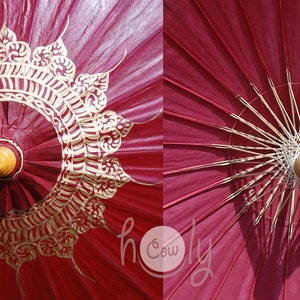 Hand Painted Red Waterproof Parasol With FREE Umbrella Bag, Red ...