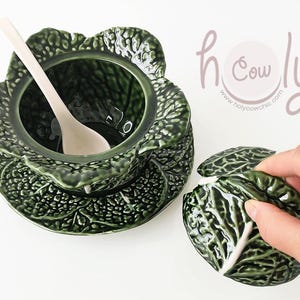 Ceramic Cabbage Leaf Bowl With Lid and Spoon, Ceramic Bowl, Ceramic ...