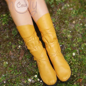 Yellow Leather Moccasins, Women Moccasins, Moccasin Boots, Womens ...