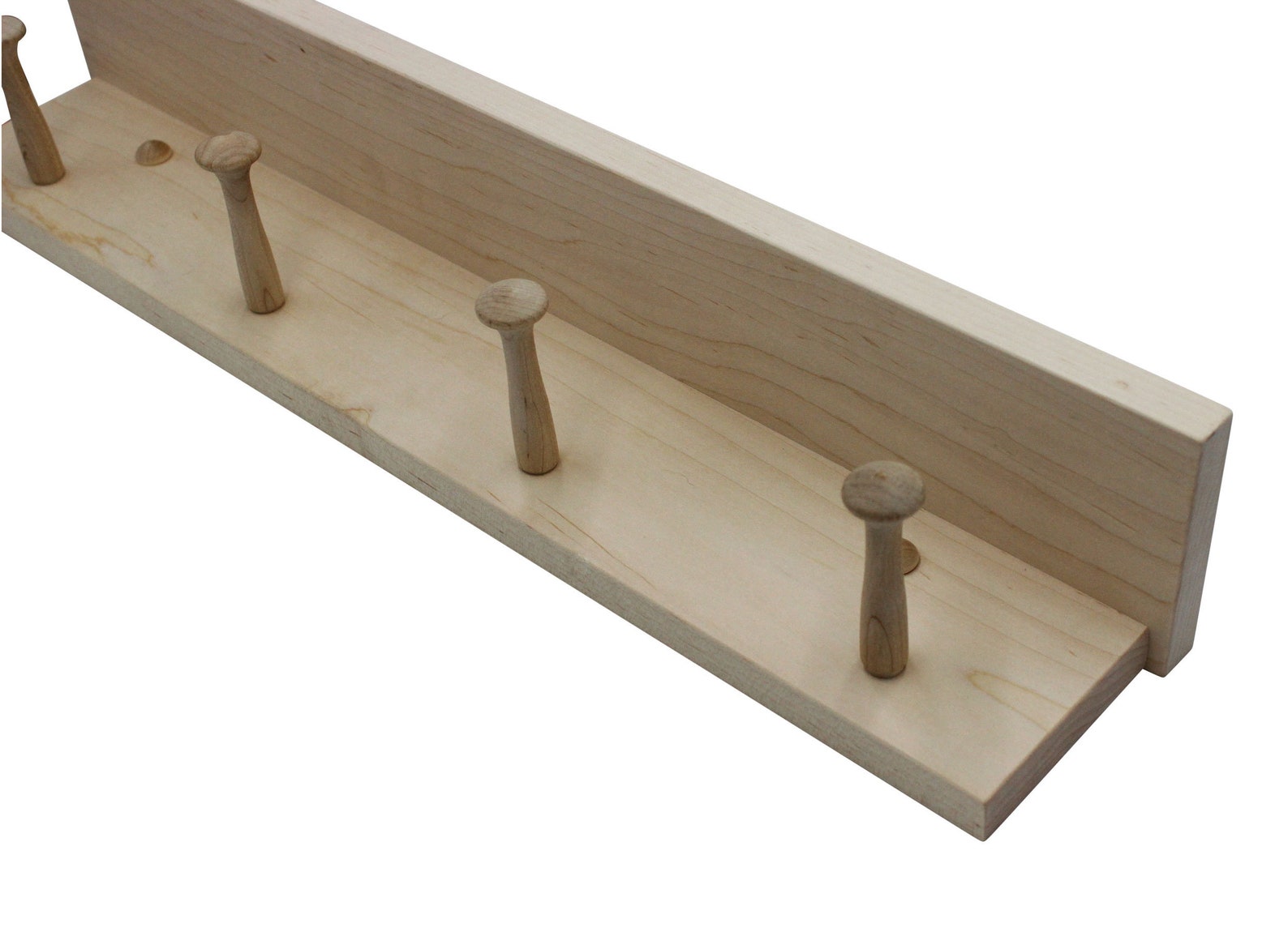 Solid Maple Peg Rack With Shelf - Unfinished, Custom Length (18" to 58 ...