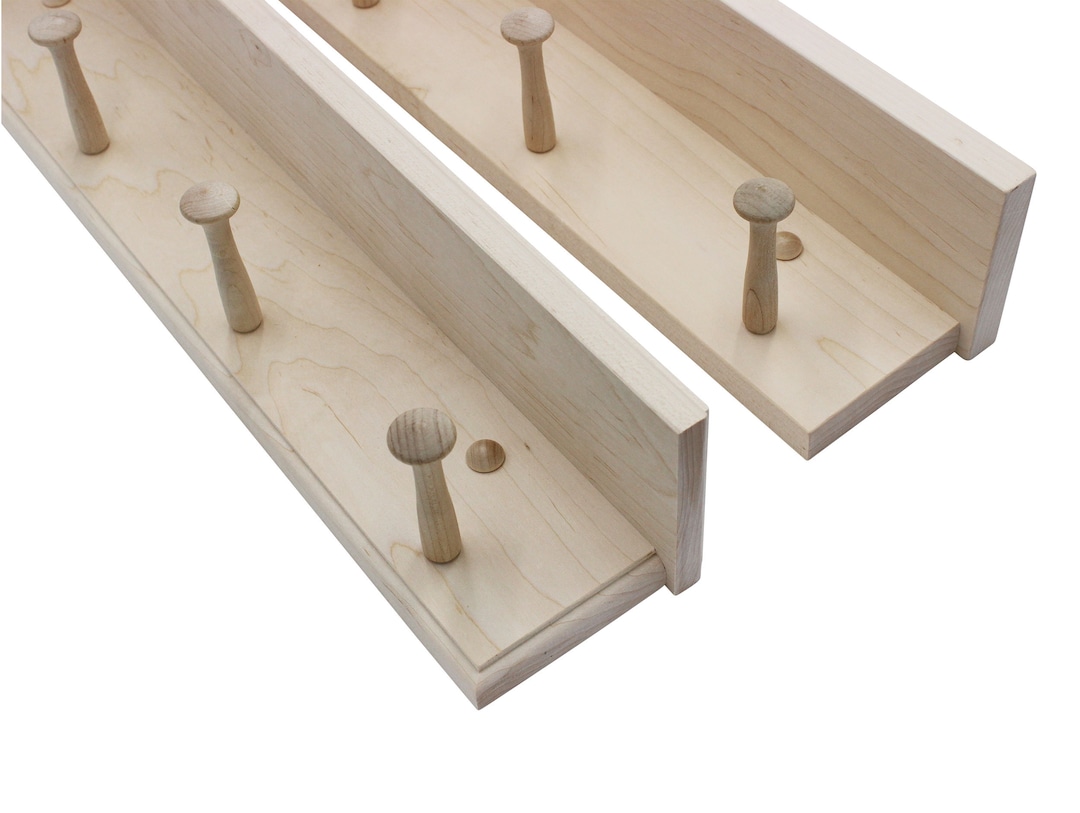 Solid Maple Peg Rack With Shelf - Unfinished, Custom Length (18" to 58 ...