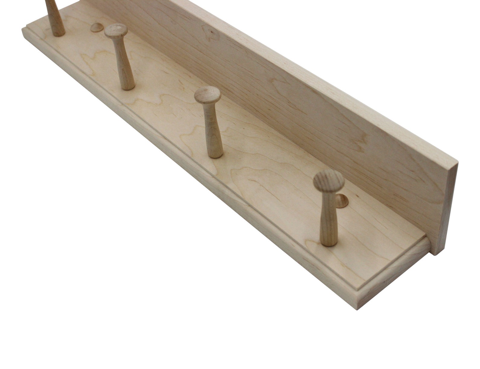 Solid Maple Peg Rack With Shelf - Unfinished, Custom Length (18" to 58 ...
