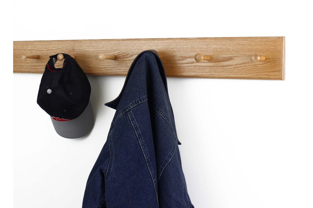 Solid Oak Shaker Peg Rack 18 to 58" With 3 to 10 Pegs - Handmade in the ...