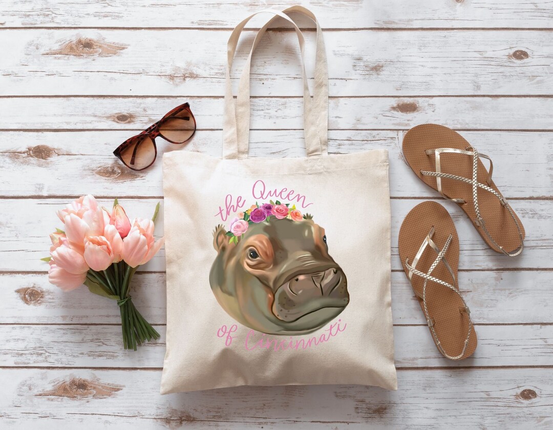 Fiona the Hippo Canvas Tote Bag | Hippo Lover Gift | Queen of ...