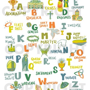 Catholic Abc's Print | Hand-drawn Catholic Alphabet Print | Baptism ...