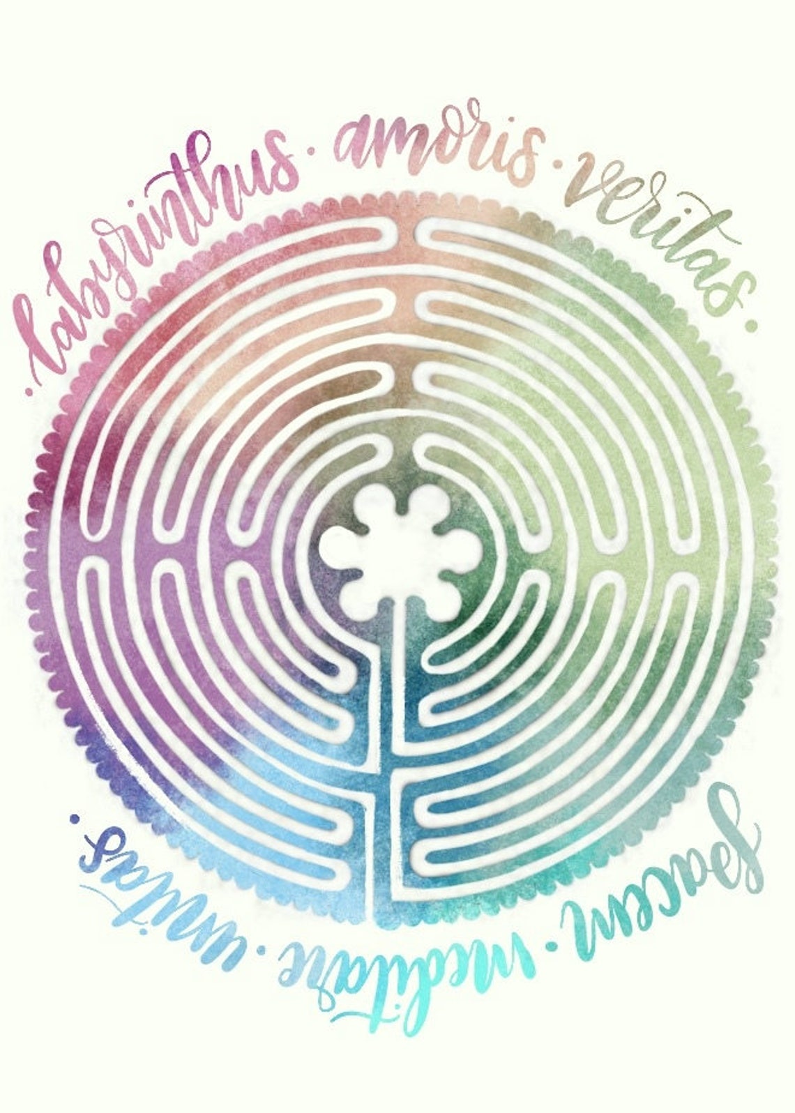 Labyrinth Art Print | Hand-drawn Colorful Maze, Latin Quotes (digital ...