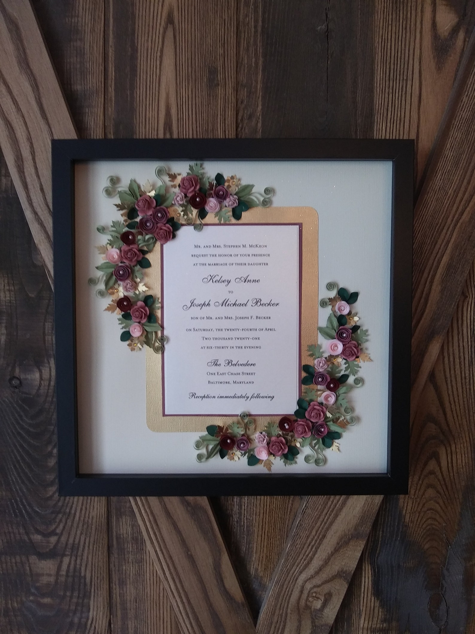 Burgundy and Mauve Rose Wedding Invitation Keepsake Frame - Etsy
