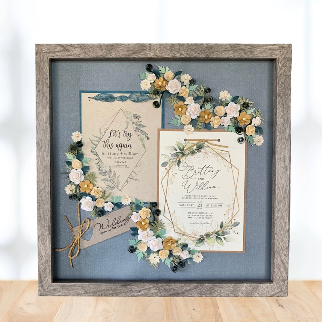 Rustic Slate Blue and Taupe Theme Wedding Invitation Framed Keepsake - Etsy