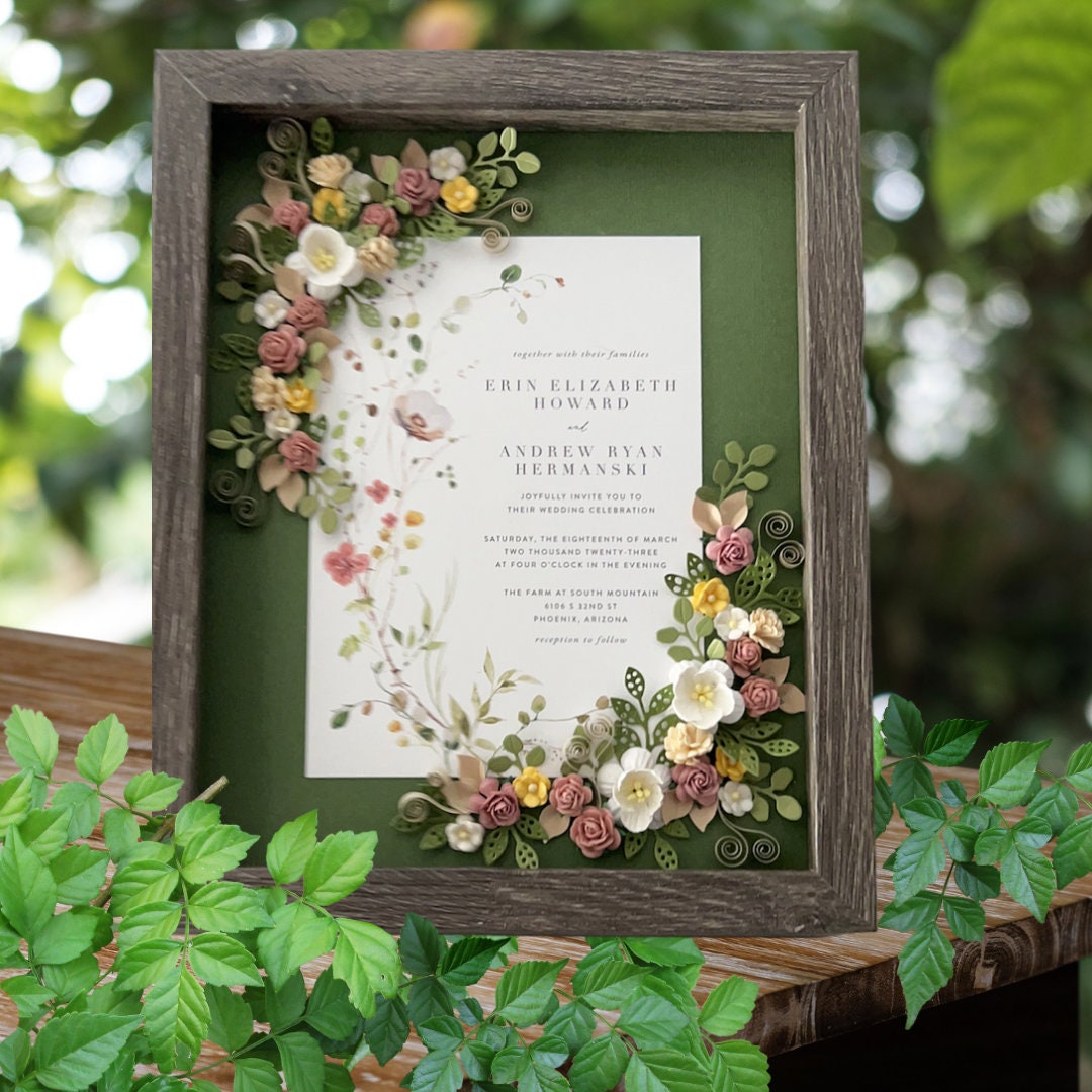 Custom Wedding Invitation Keepsake Frame: Floral Paper Art - Etsy