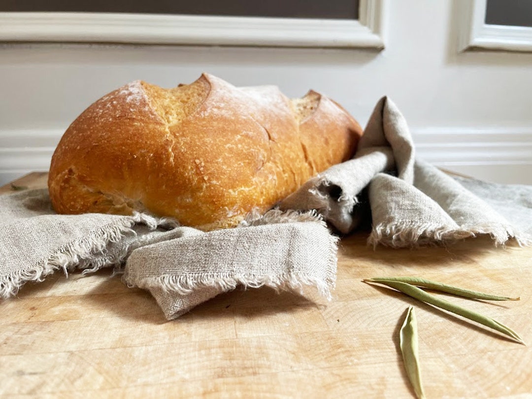 Handmade Linen Bread Basket Towel, Frayed Edge Farmhouse Style - Etsy