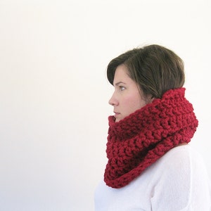 Chunky Cowl Scarf | Red Chunky Wool Scarf | Hand Knit Scarf | Knit ...