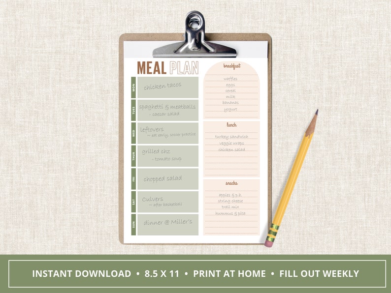 Weekly Mean Planner Plus Ideas for Other Meals Digital File - Etsy