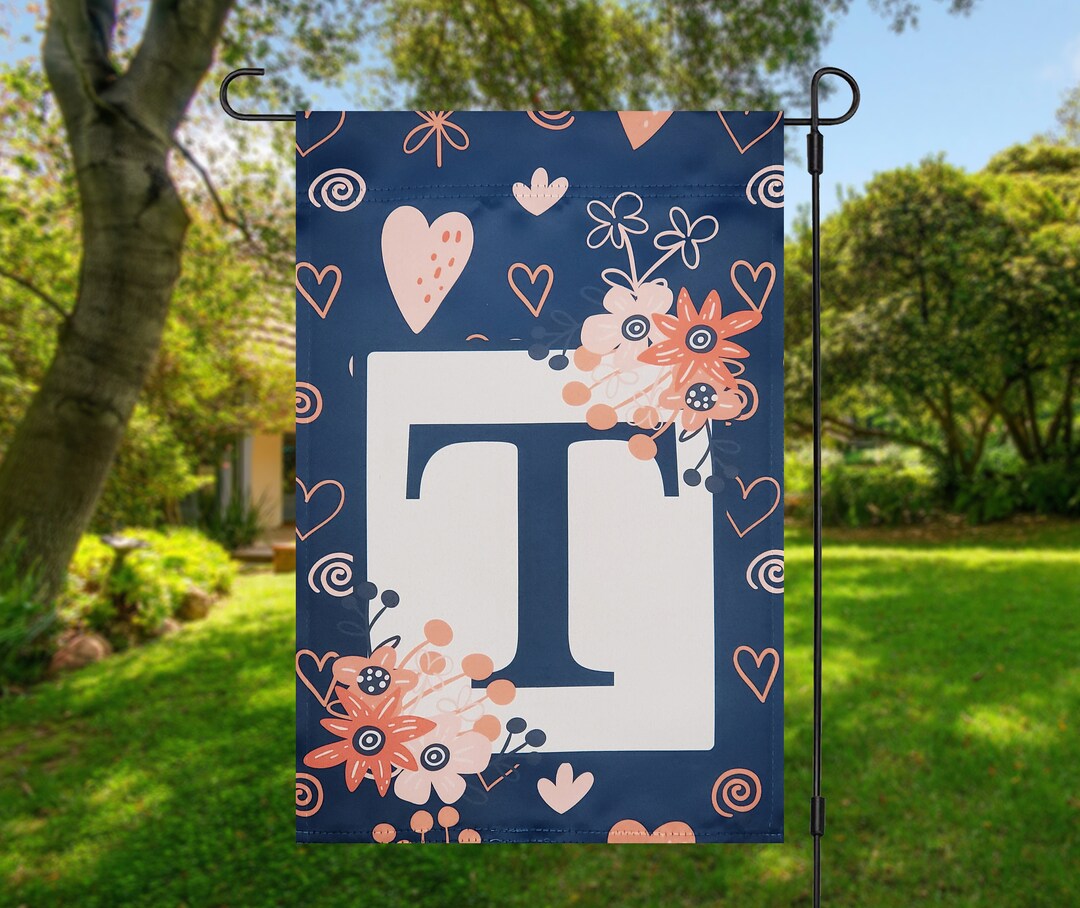 Monogram Garden Flag, Spring Yard Flag, Small Garden Flag, Monogram Gifts, Monogram Flag, Navy ...