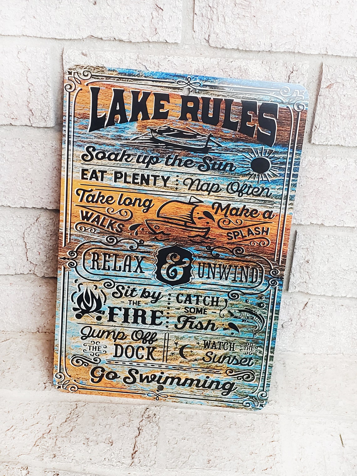 Lake Rules Outdoor Metal Sign Summer Yard Signs - Etsy