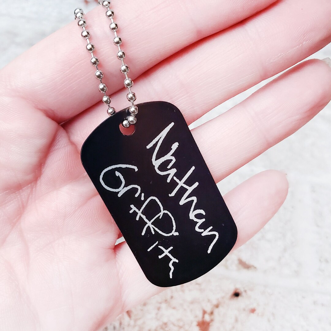 Custom Handwriting Engraved Dog Tag Necklace, Memorial Keepsake - Etsy