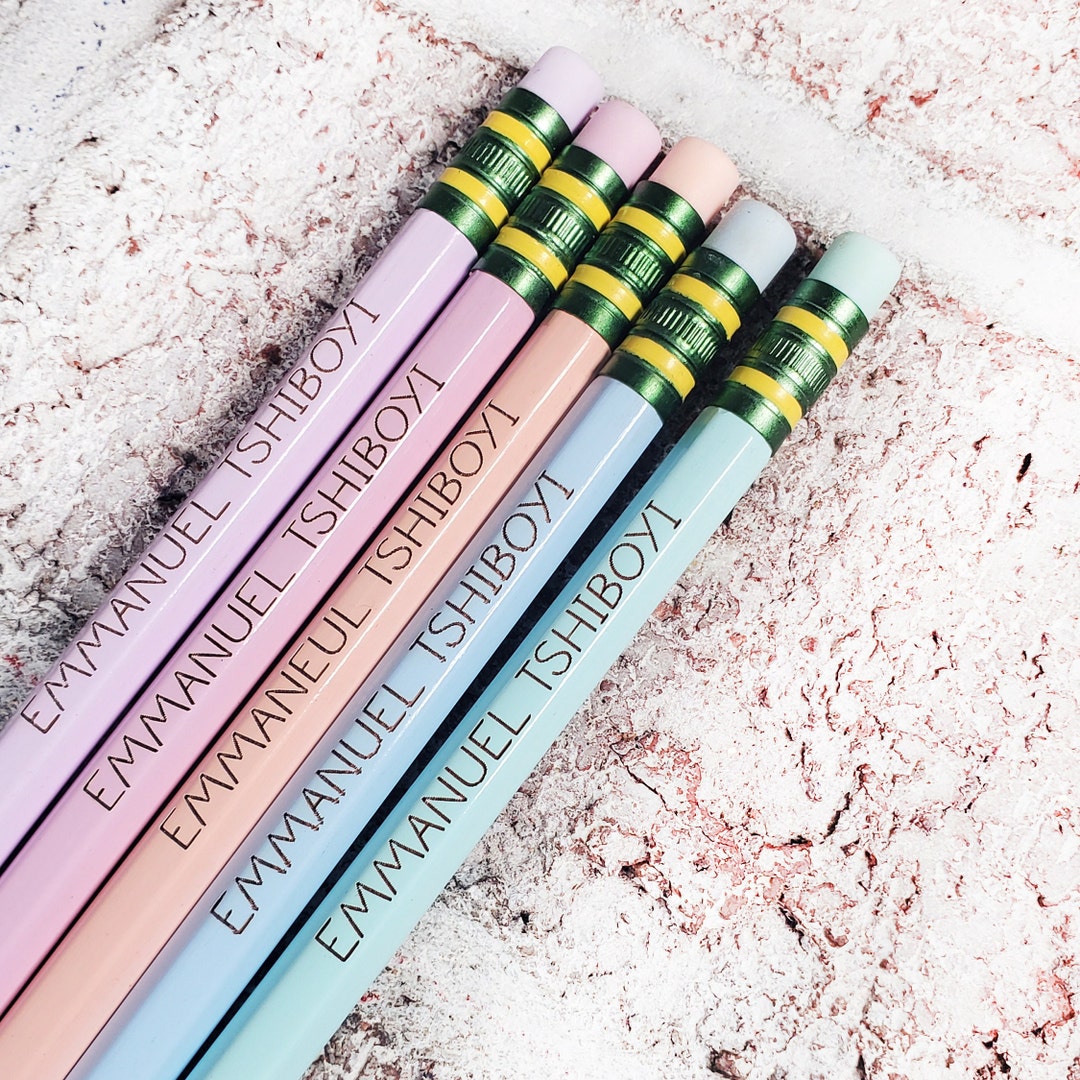 Pastel Personalized Pencils With Name Set of 5, Engraved Wooden Pencil ...