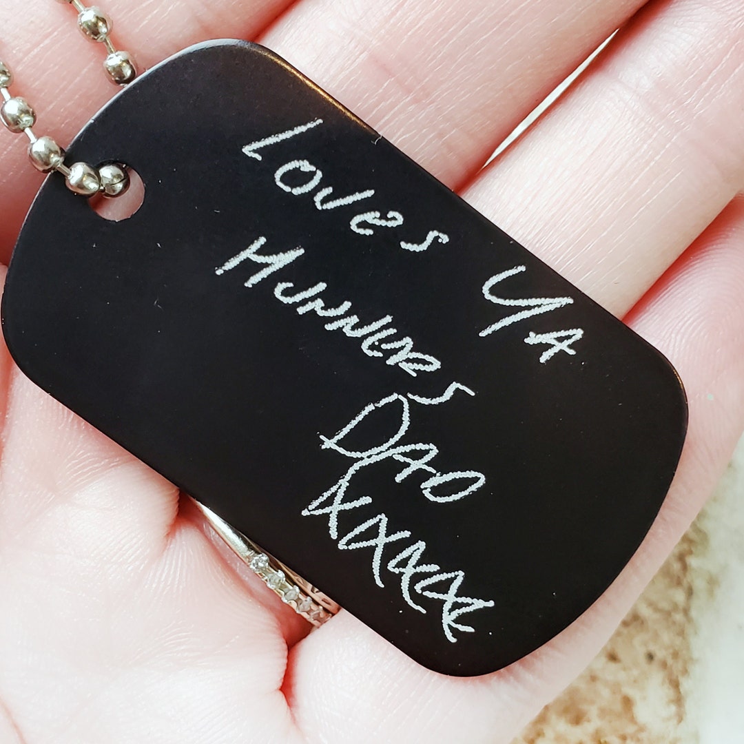 Handwriting Keepsake, Custom Engraved Dog Tag, ID Tag Necklace ...