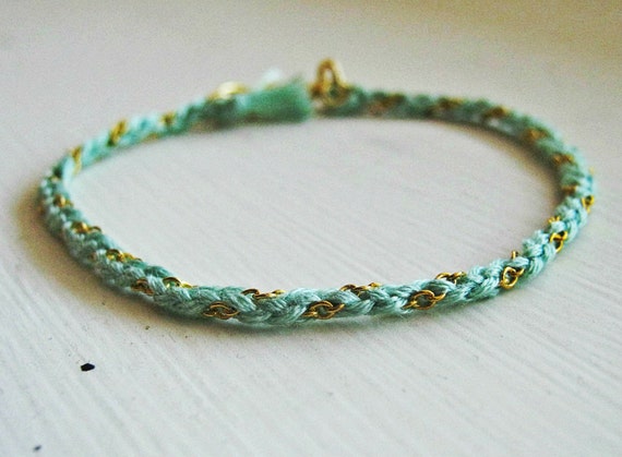 Items similar to Light Green Gold Chain Delicate Friendship Bracelet on ...