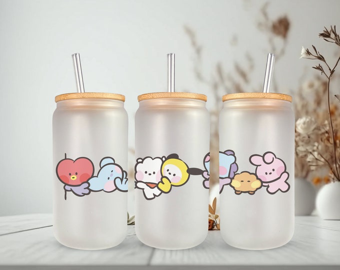 BTS BT21 Hold on Iced Coffee Glass Cup, BTS BT21 Merch, BT21 Cup, Cup ...