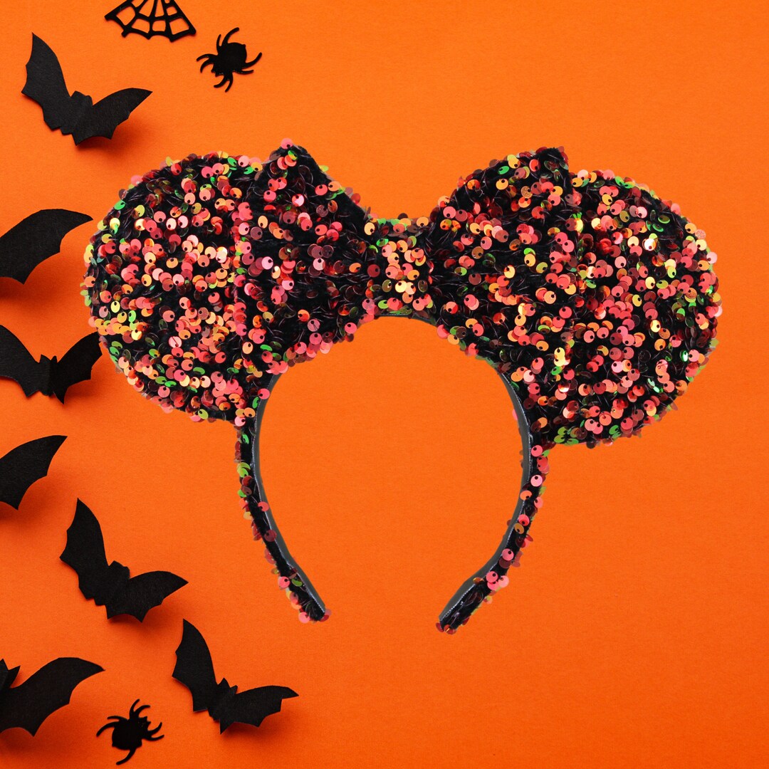 Halloween Sequin Orange/black Velvet Mickey Ears,minnie Ears, Disney ...