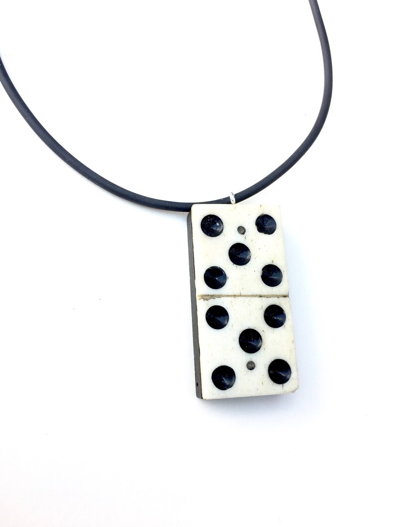 Antique domino pendant necklace animal bone black ebony geek | Etsy