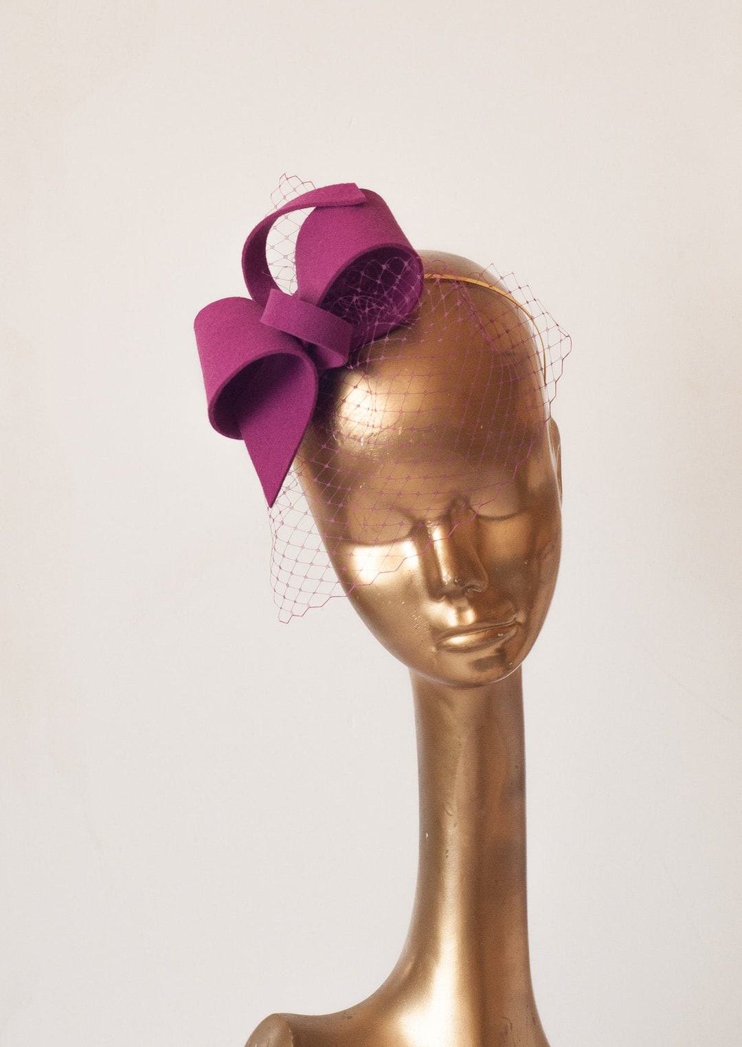 Unique Modern Fuchsia FELT FASCINATOR. BRIDAL Fascinator With Veil ...