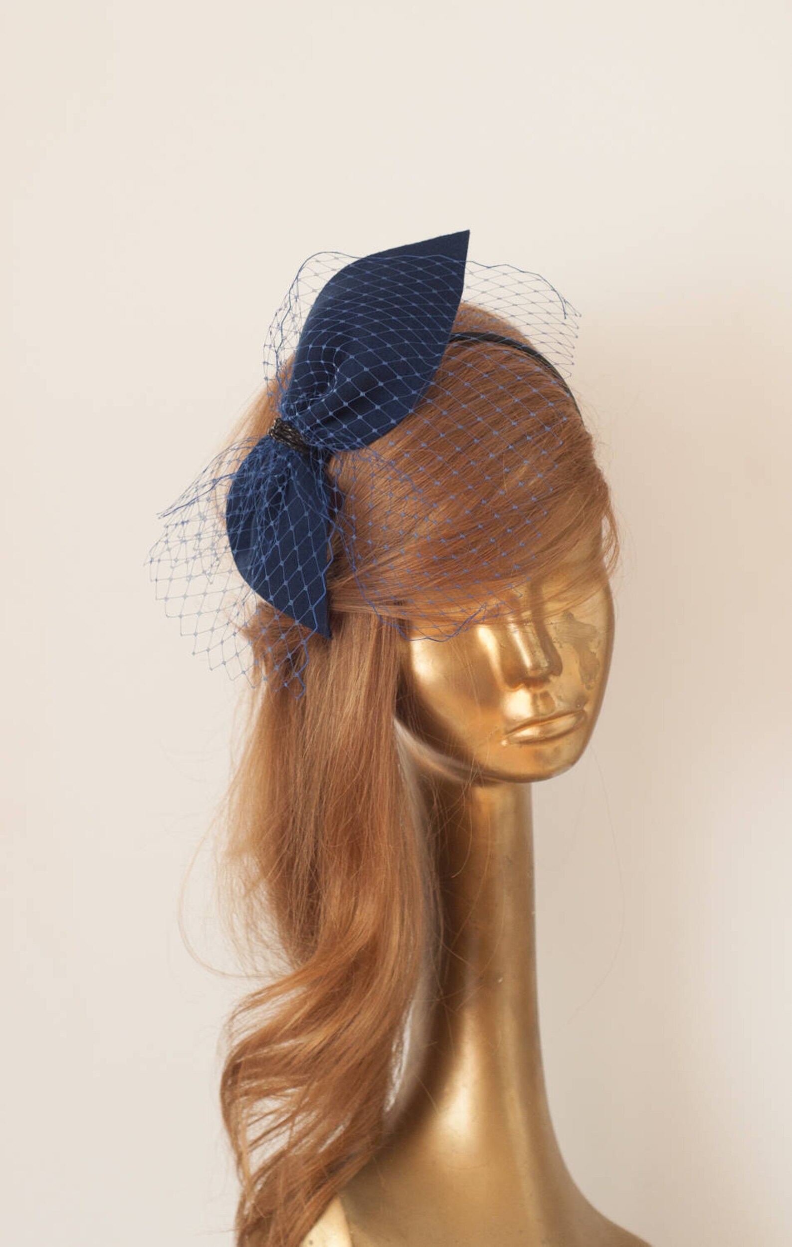 Unique Modern Navy Blue Felt FASCINATOR . Blue Headpiece Blue | Etsy
