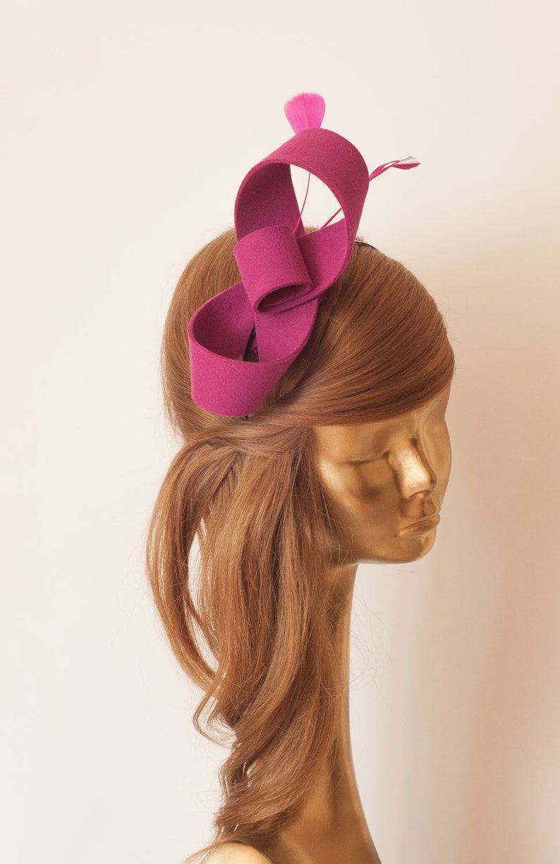 Unique Modern Pink Fuchsia FELT FASCINATOR. BRIDAL Fascinator | Etsy