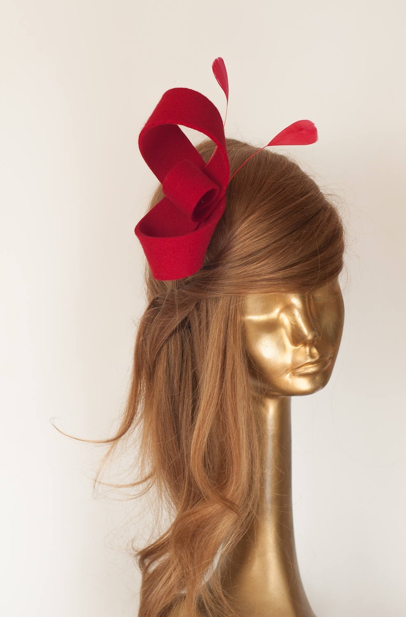Unique Modern Red FELT FASCINATOR. BRIDAL Fascinator . Red | Etsy