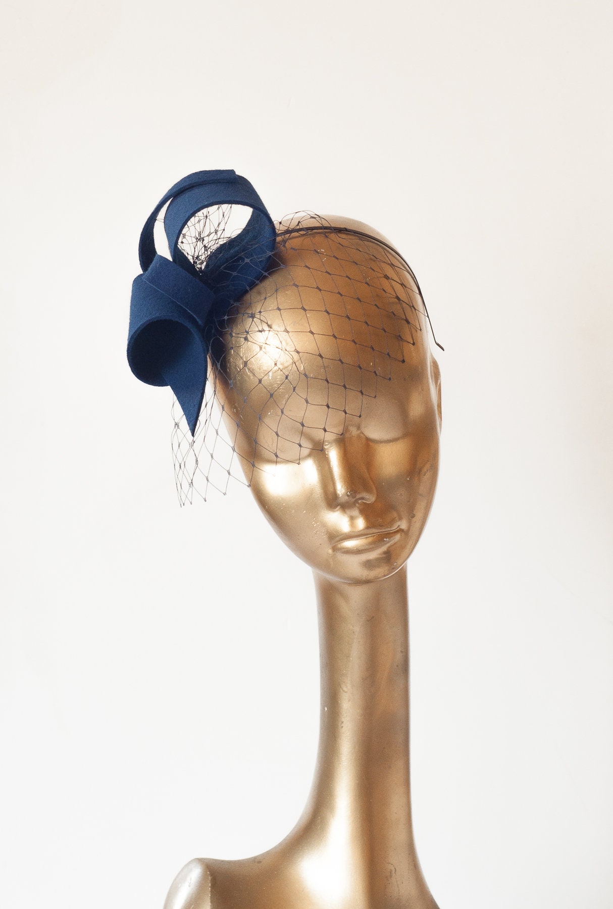 Unique Modern Navy Blue FELT FASCINATOR. BRIDAL Fascinator | Etsy