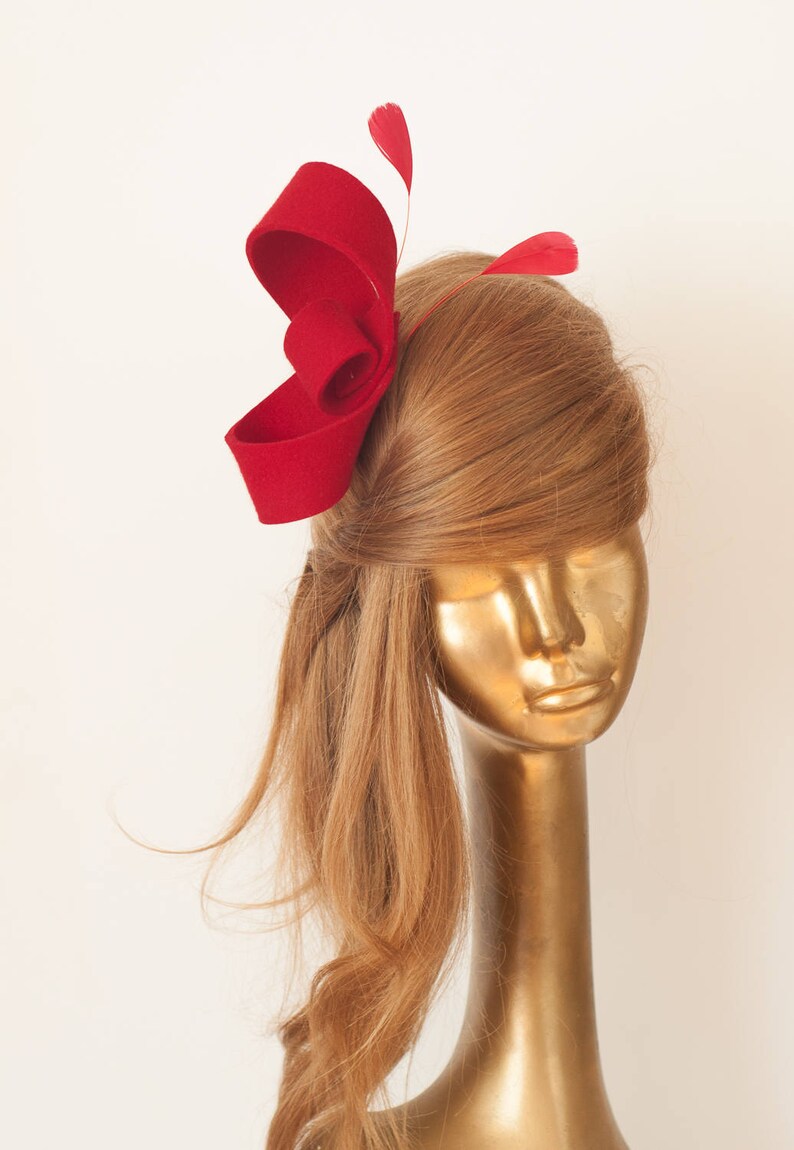 Unique Modern Red FELT FASCINATOR. BRIDAL Fascinator . Red - Etsy
