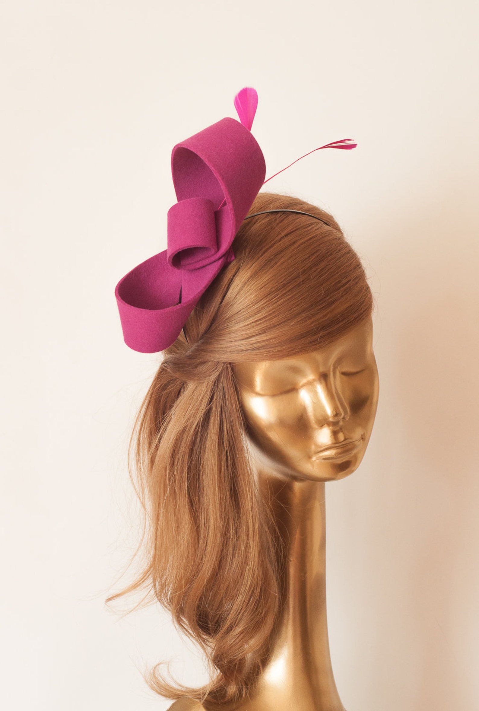 Unique Modern Pink Fuchsia FELT FASCINATOR. BRIDAL Fascinator | Etsy