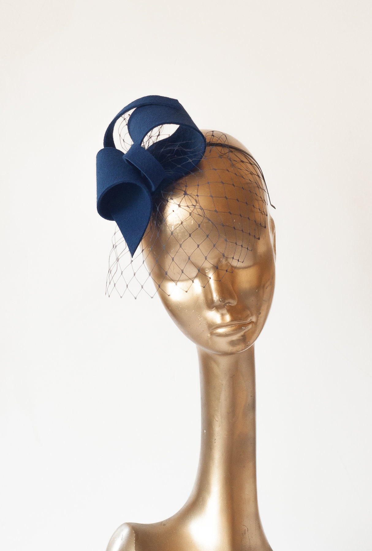 Unique Modern Navy Blue FELT FASCINATOR. BRIDAL Fascinator | Etsy