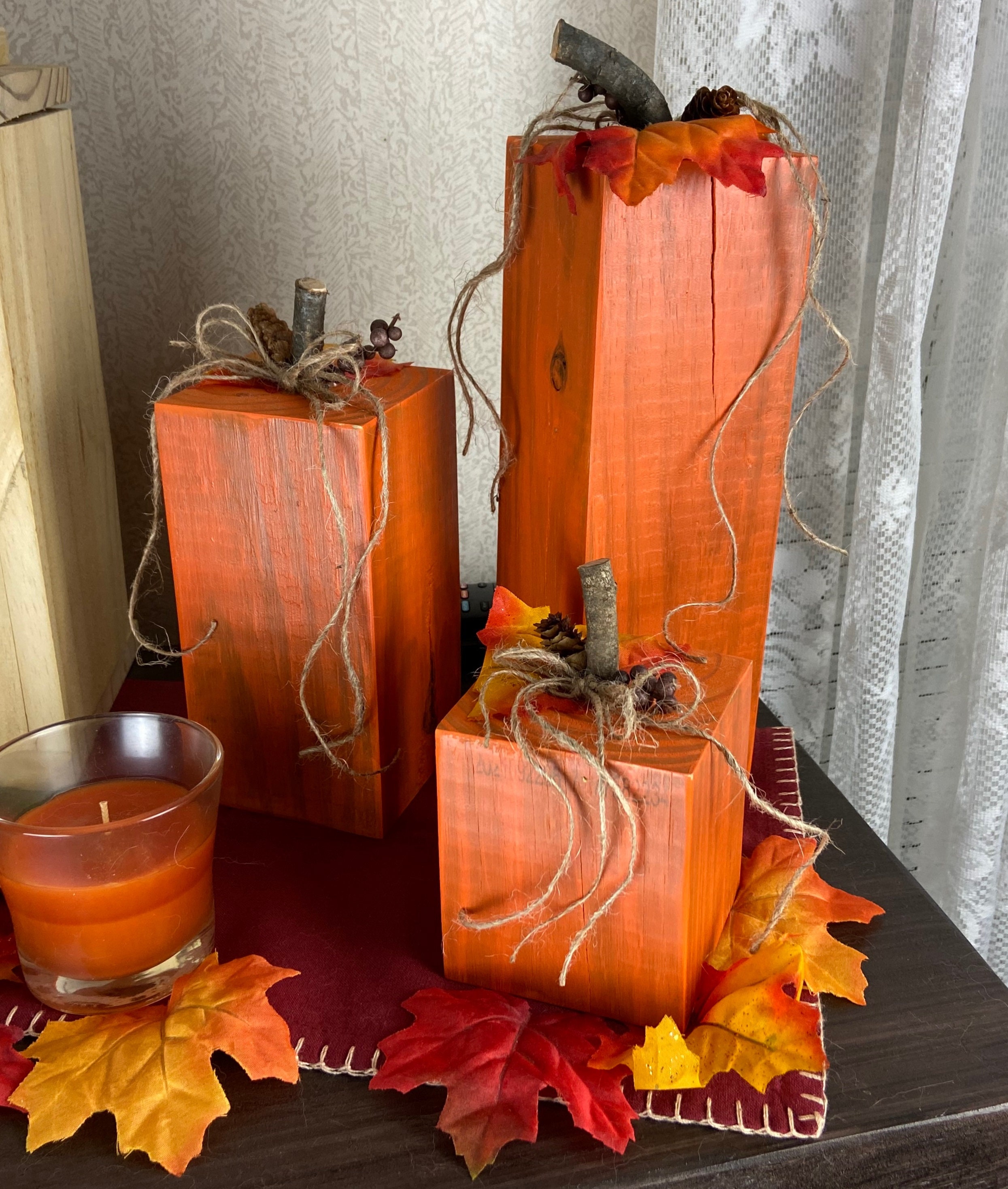 Set of 3 Wooden Pumpkin Blocks / Farmhouse Fall, Halloween, or ...