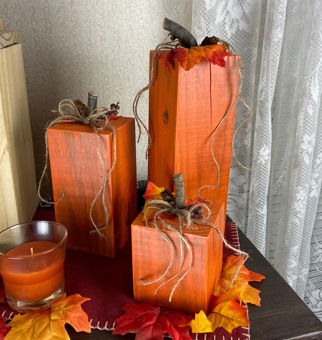 Set of 3 Wooden Pumpkin Blocks / Farmhouse Fall, Halloween, or ...