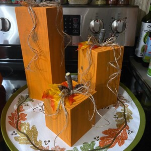 Set of 3 Wooden Pumpkin Blocks / Farmhouse Fall, Halloween, or ...