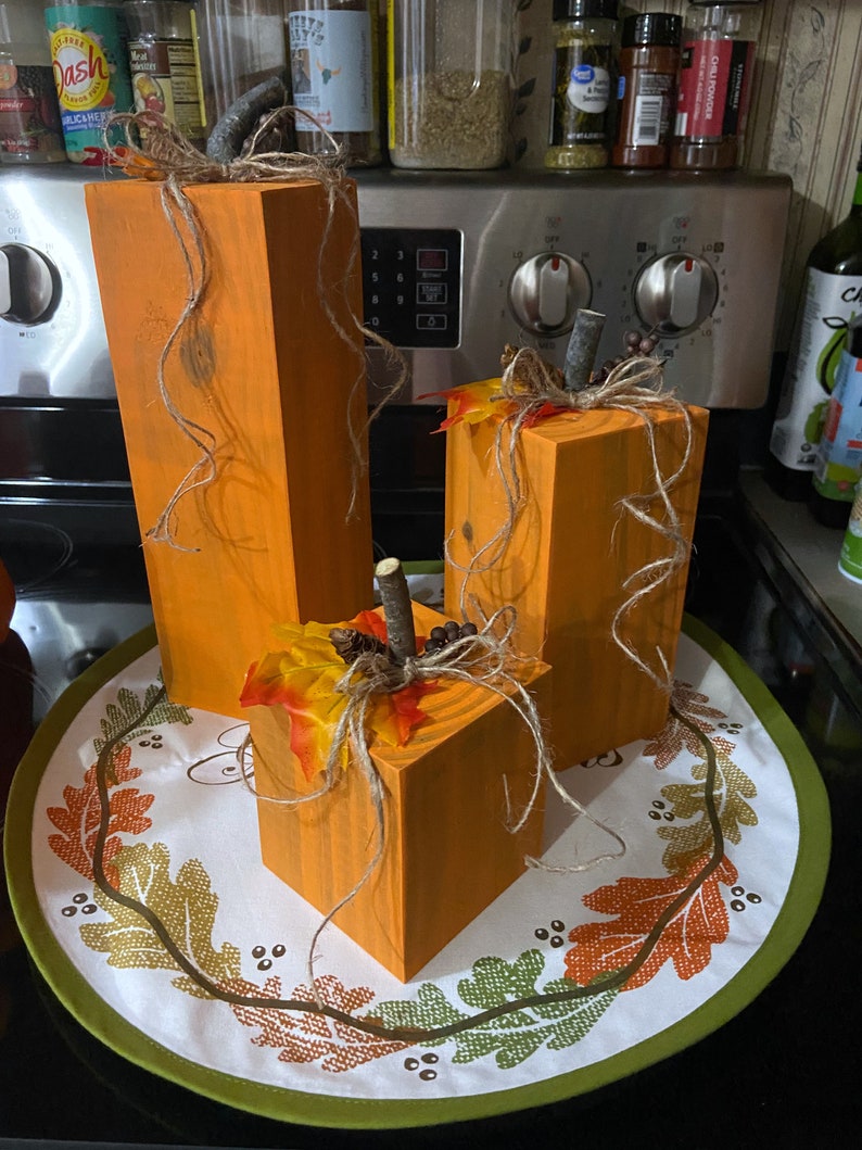 Set of 3 Wooden Pumpkin Blocks / Farmhouse Fall, Halloween, or ...