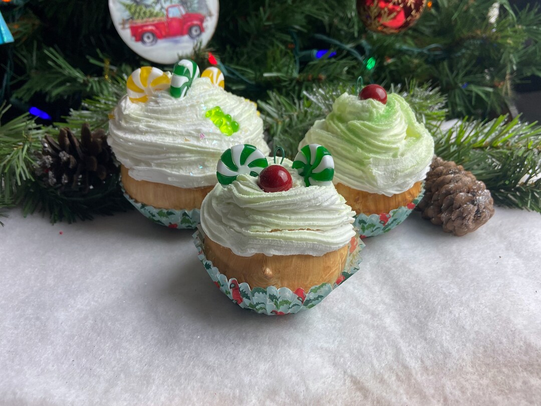 Set of 3 Christmas Faux Cupcake Ornaments/ Fake Bake Cupcakes ...