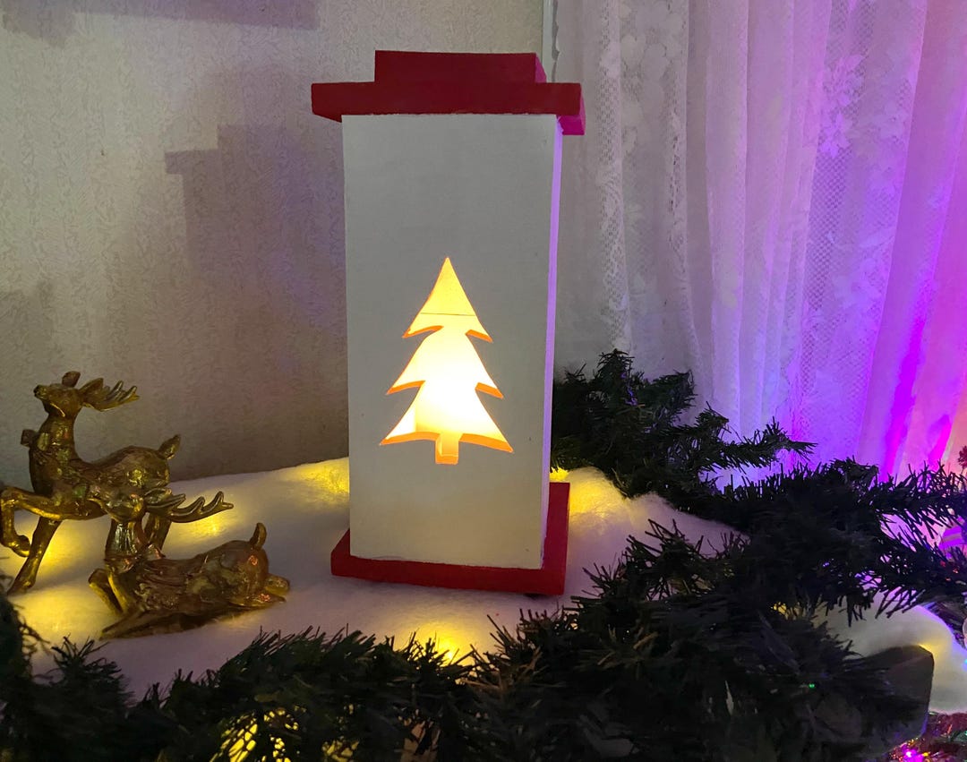 Wooden Rustic Tabletop Lantern With LED Light/ Hand Painted/ Hand Cut ...